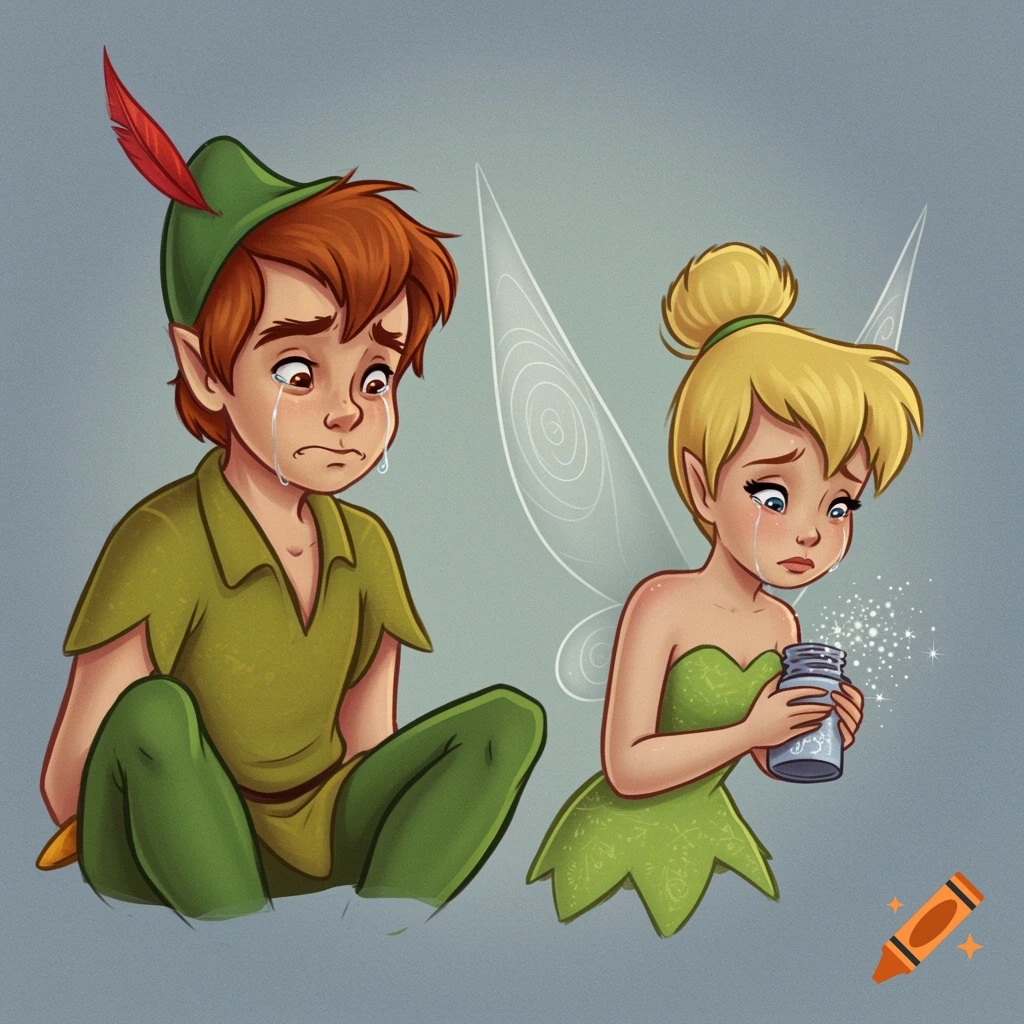 Peter Pan and Tinker Bell crying on Craiyon