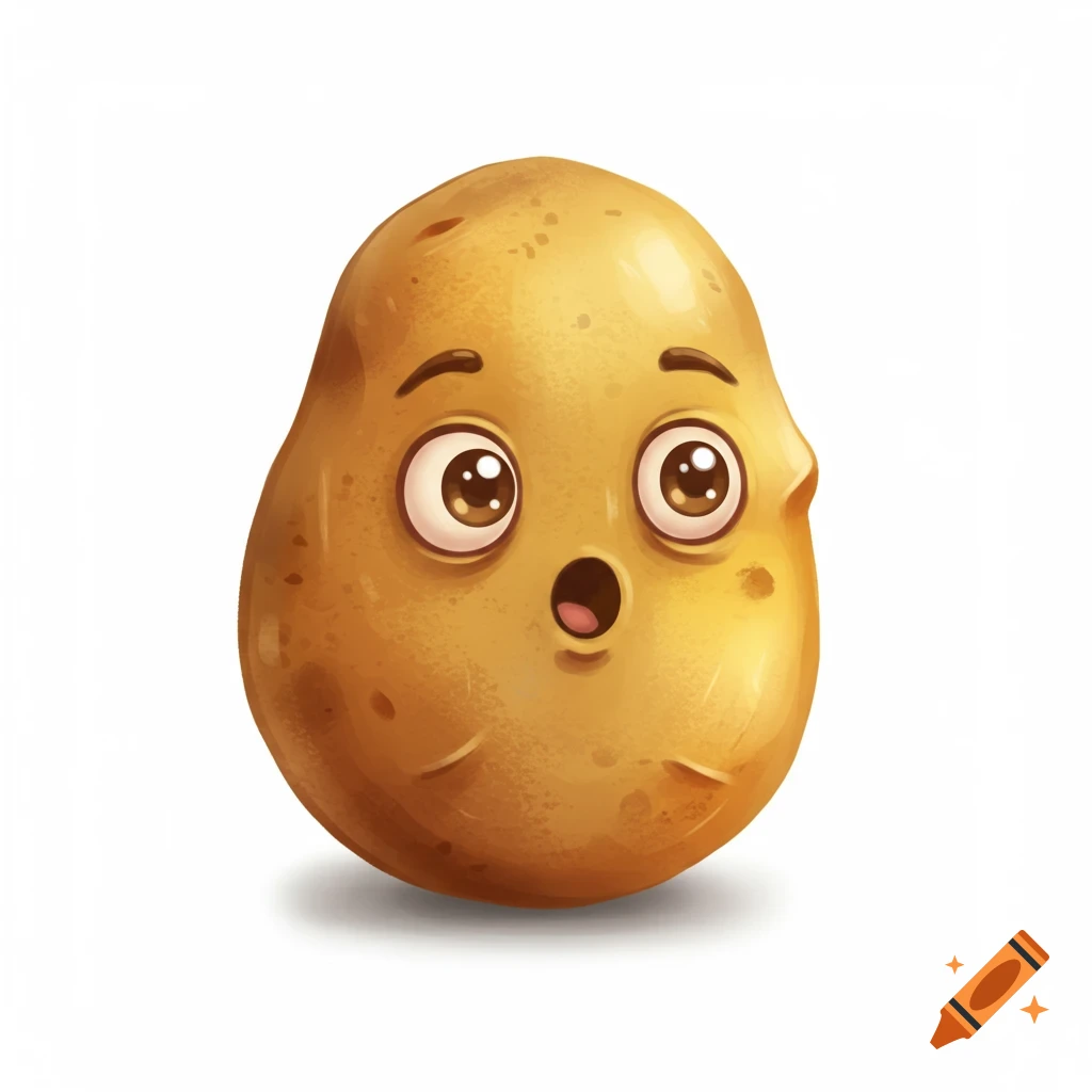 Cartoon potato with eyes and mouth saying 'pluh' on Craiyon