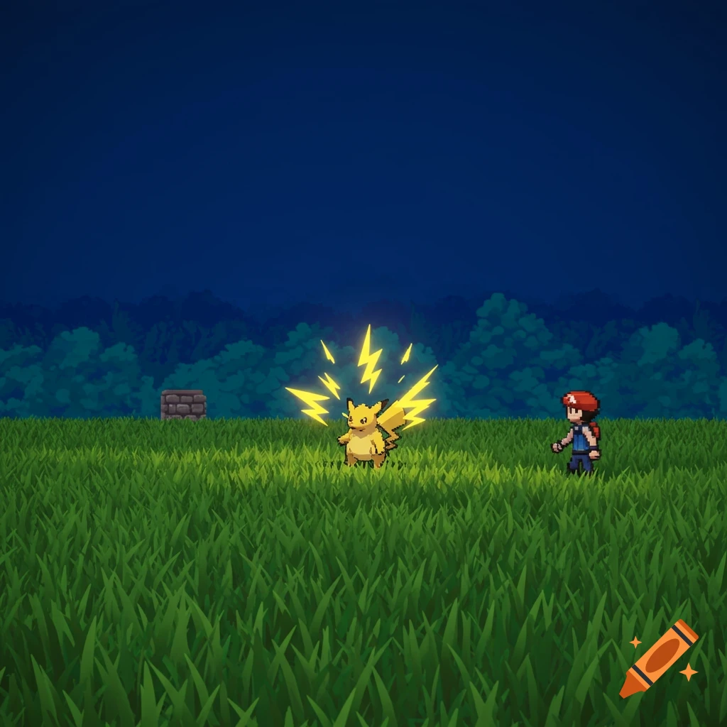 Pokemon encounter scene with 3 colors only, pixel art style. encounter ...