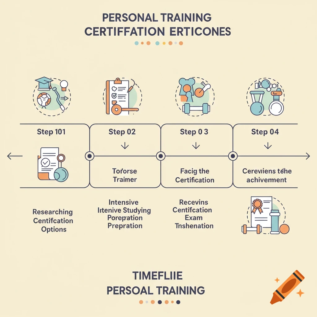 Personal training certification timeline infographic with icons on Craiyon