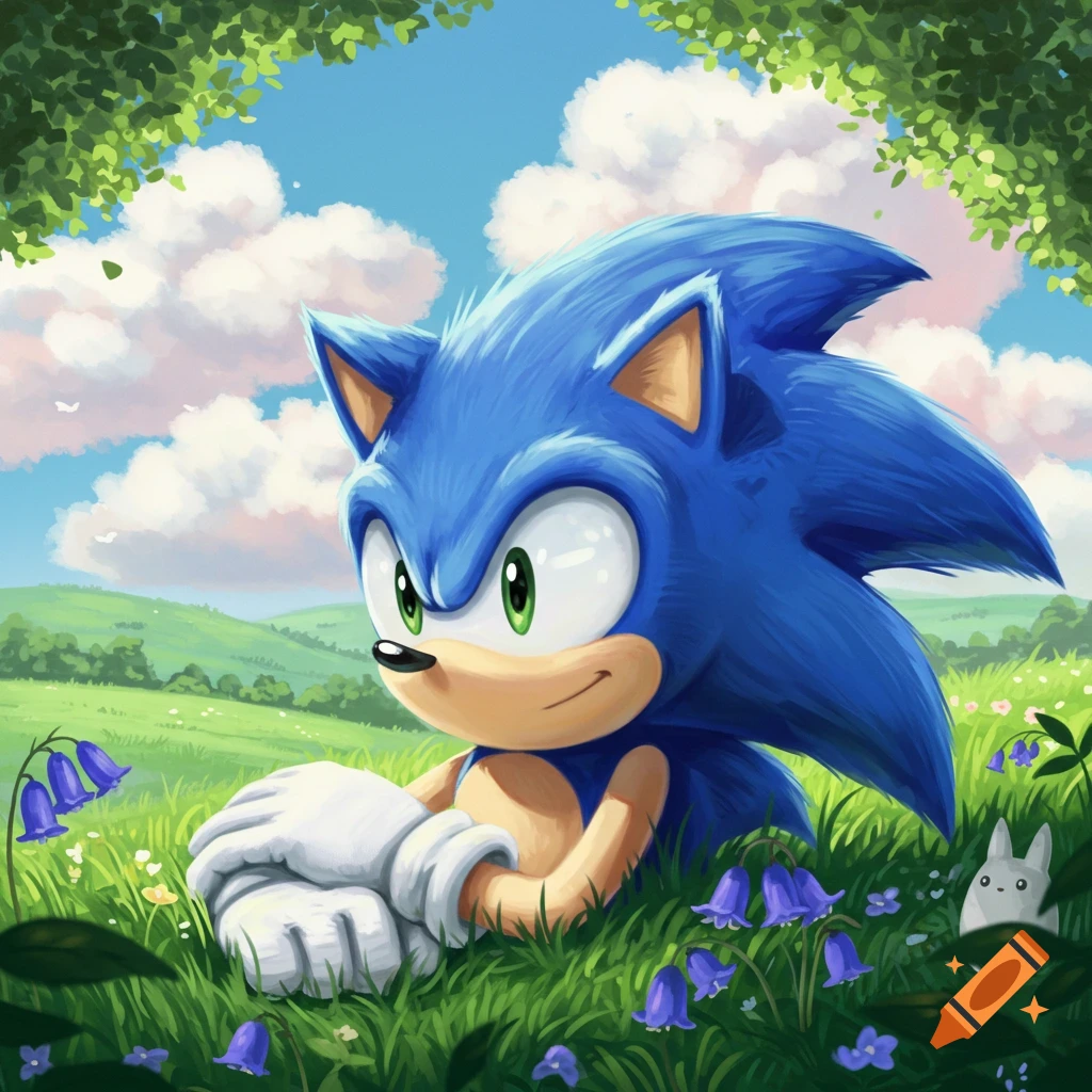 Shadow the Hedgehog crying in a moonlit grassy field under a starry ...