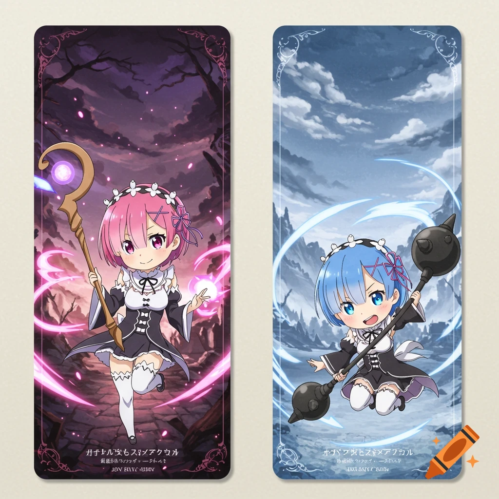 Anime bookmarks featuring chibi Ram and Rem from Re:Zero in dynamic ...