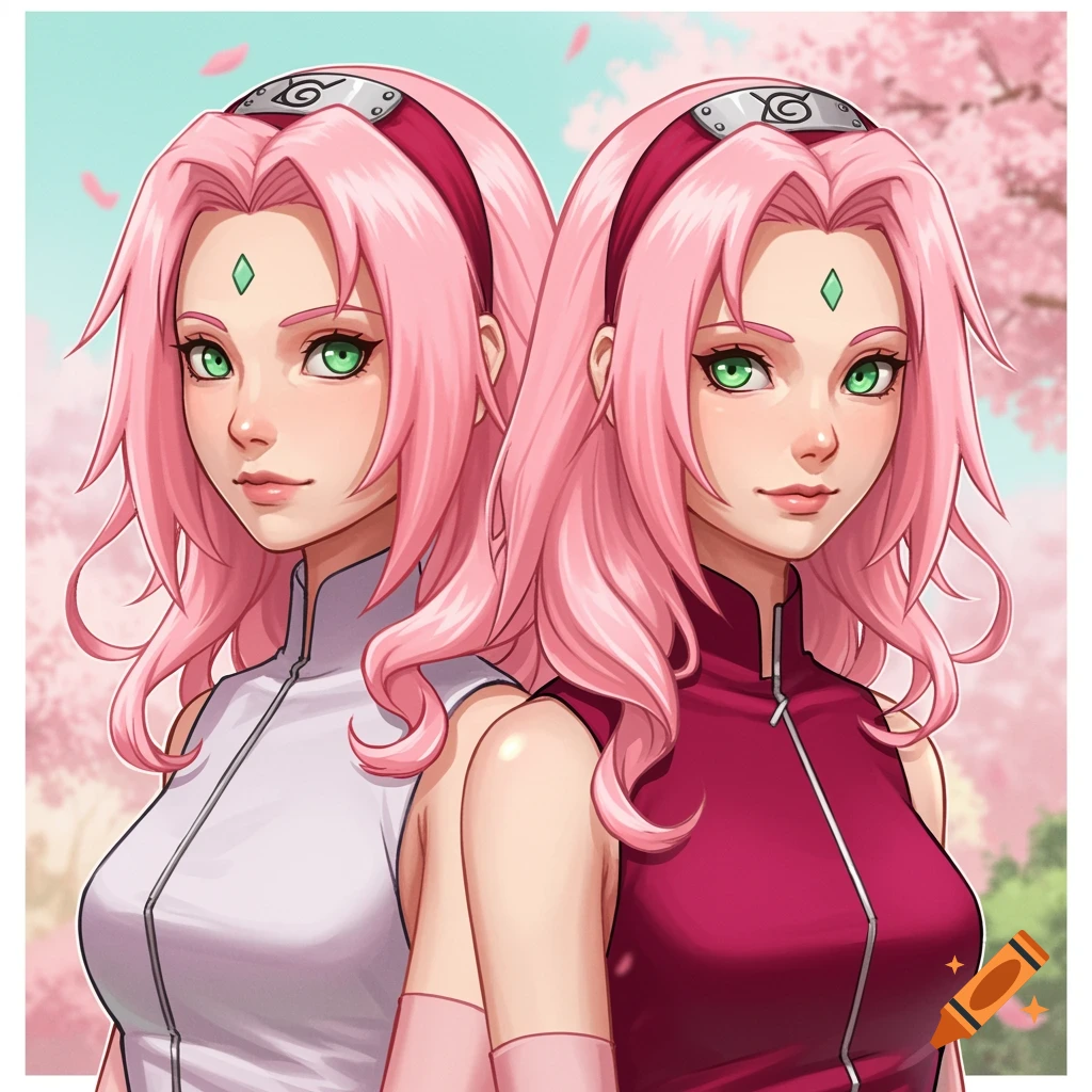 Portrait of Sakura Haruno smiling under cherry blossoms on Craiyon
