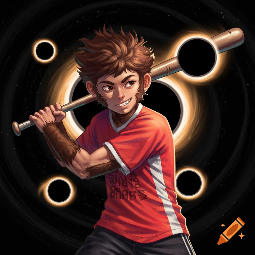 South Korean Sun Wukong with baseball bat hitting black holes on Craiyon
