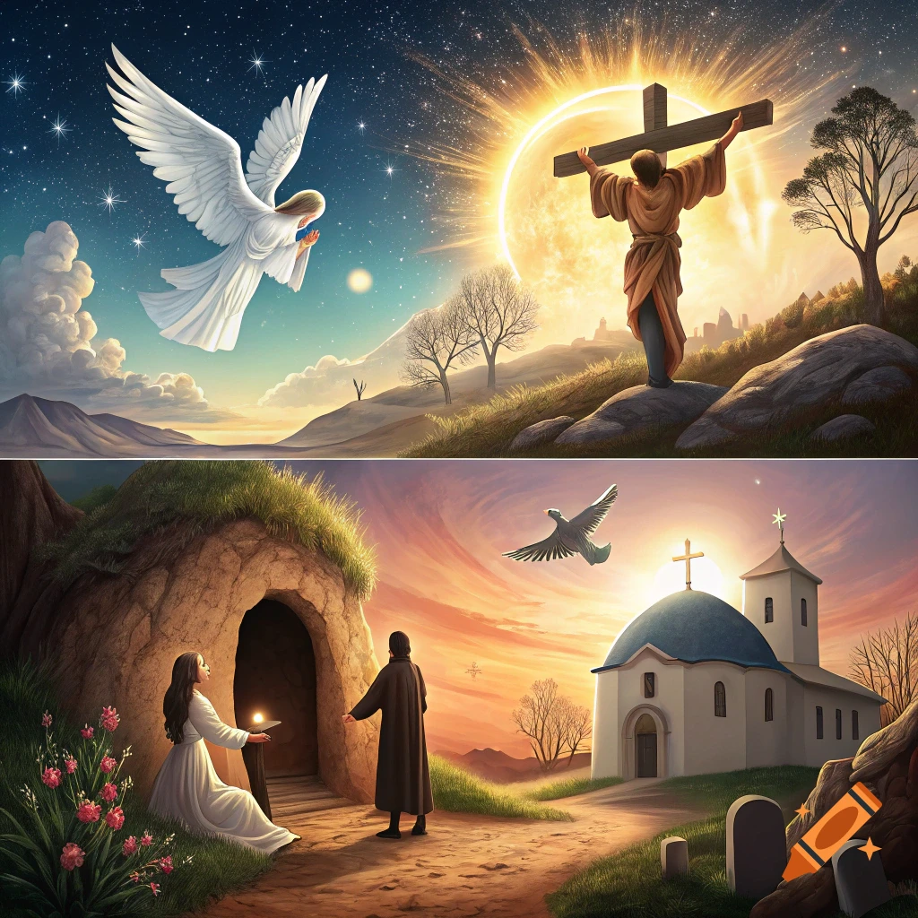 Religious scene depicting God, Jesus, Holy Spirit, Church, and ...