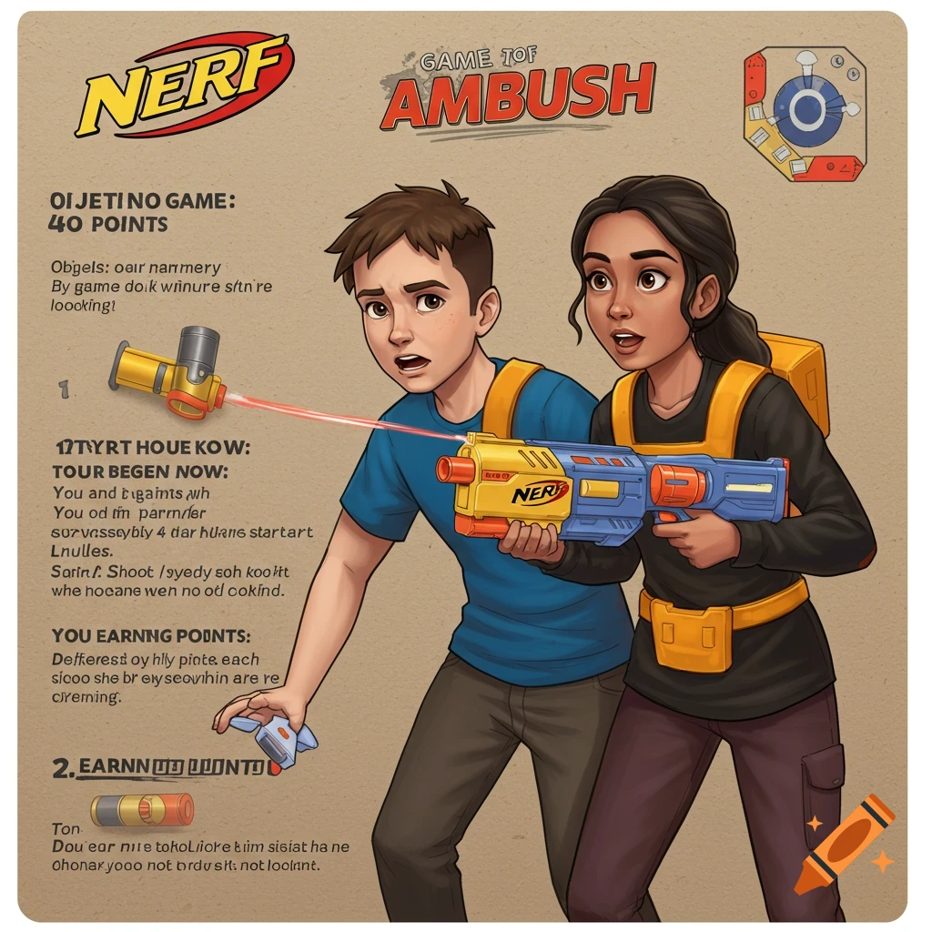Nerf game rules with point system for scoring on Craiyon