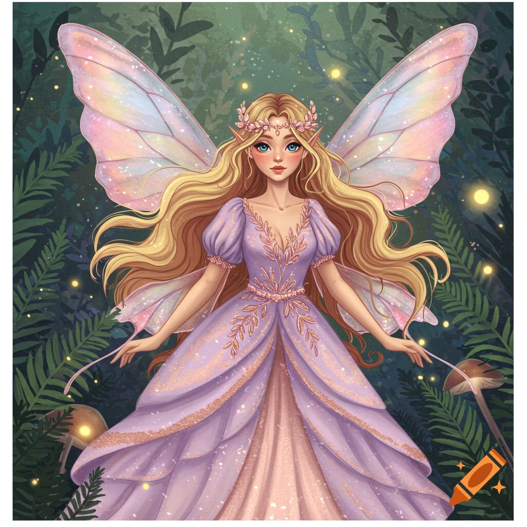 Fairy with blonde to brown ombré hair and blue eyes on Craiyon