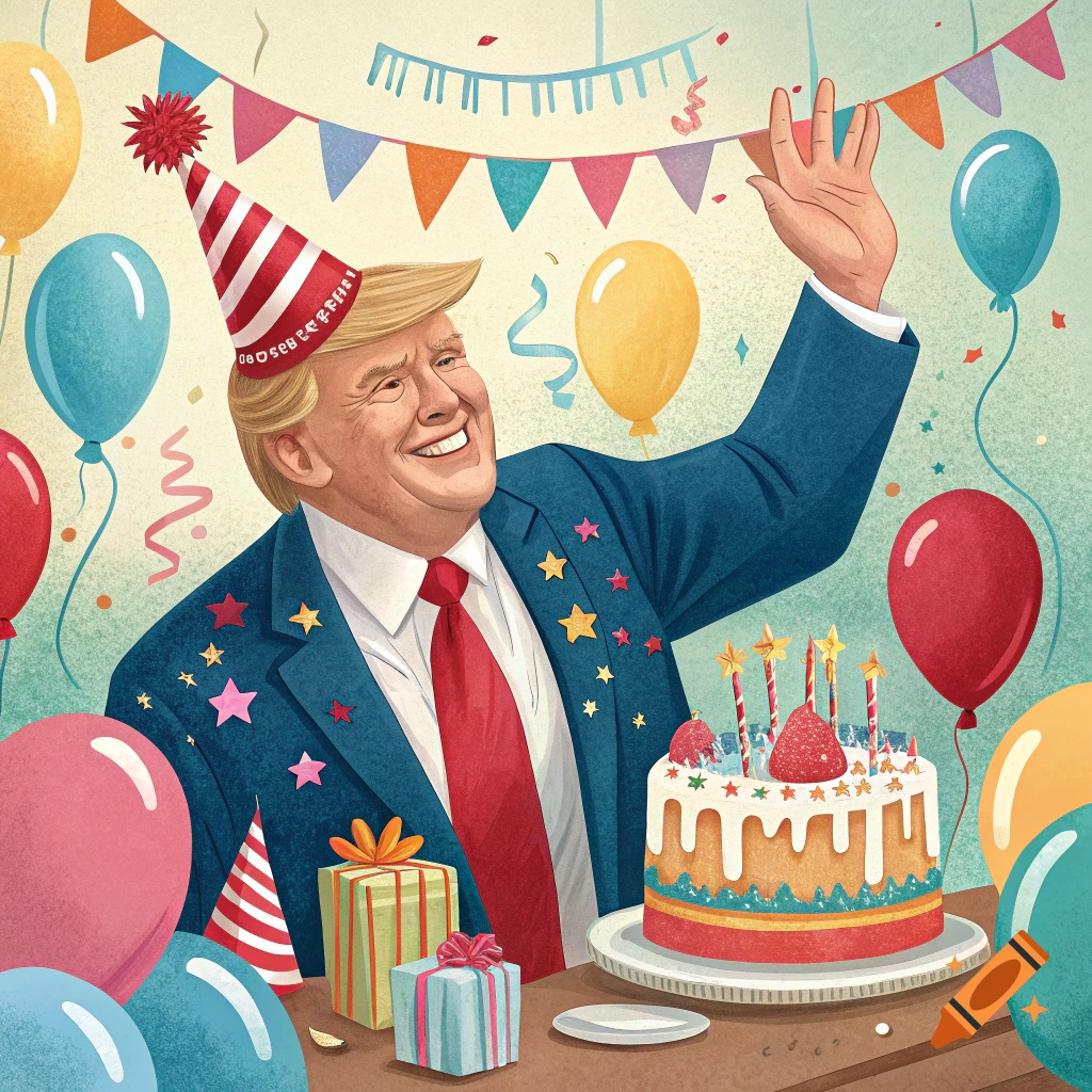 Cartoon illustration of a woman blowing out candles on a birthday cake ...