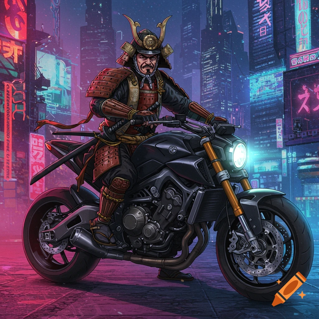 A cartoon-style turkey in a baseball cap rides a motorcycle down a neon ...