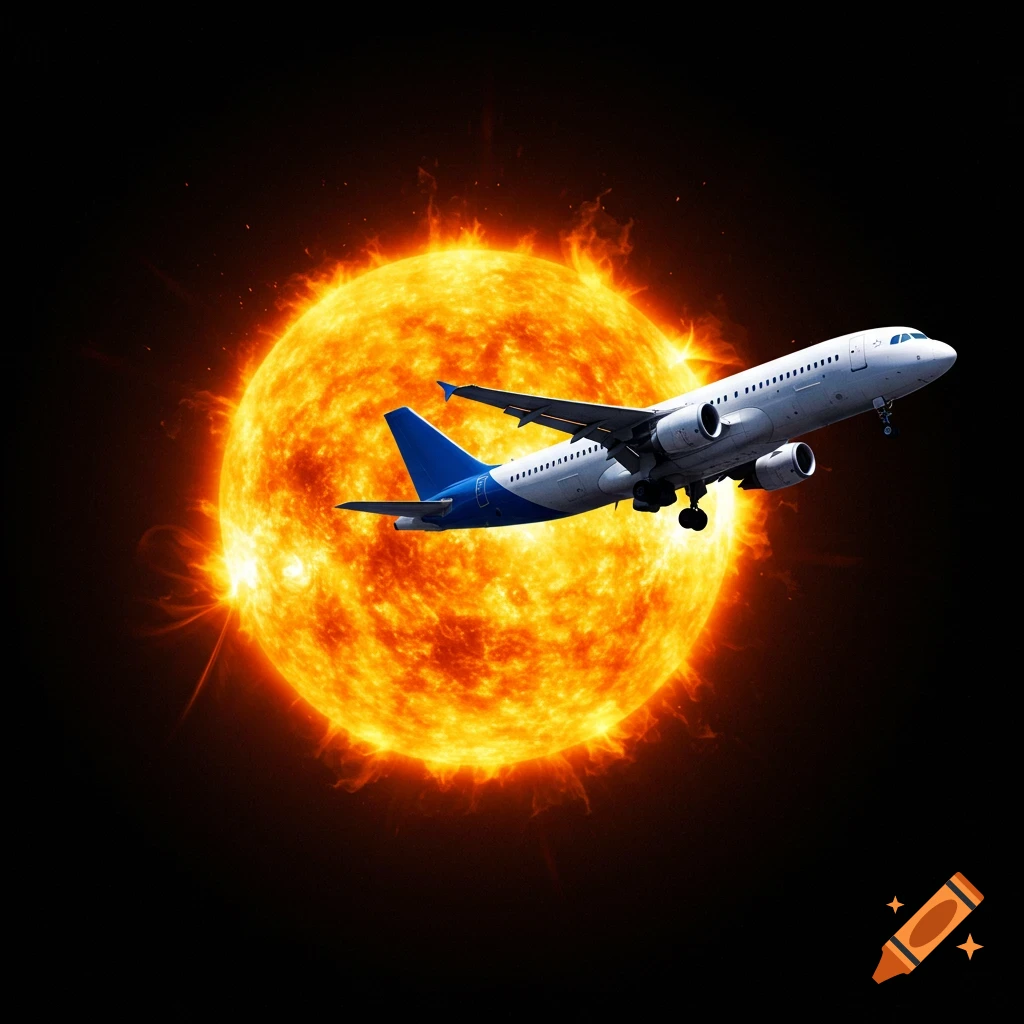 Plane flying near the sun on Craiyon