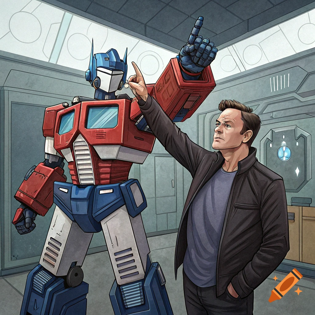 Optimus Prime giving Elon Musk the middle finger on Craiyon