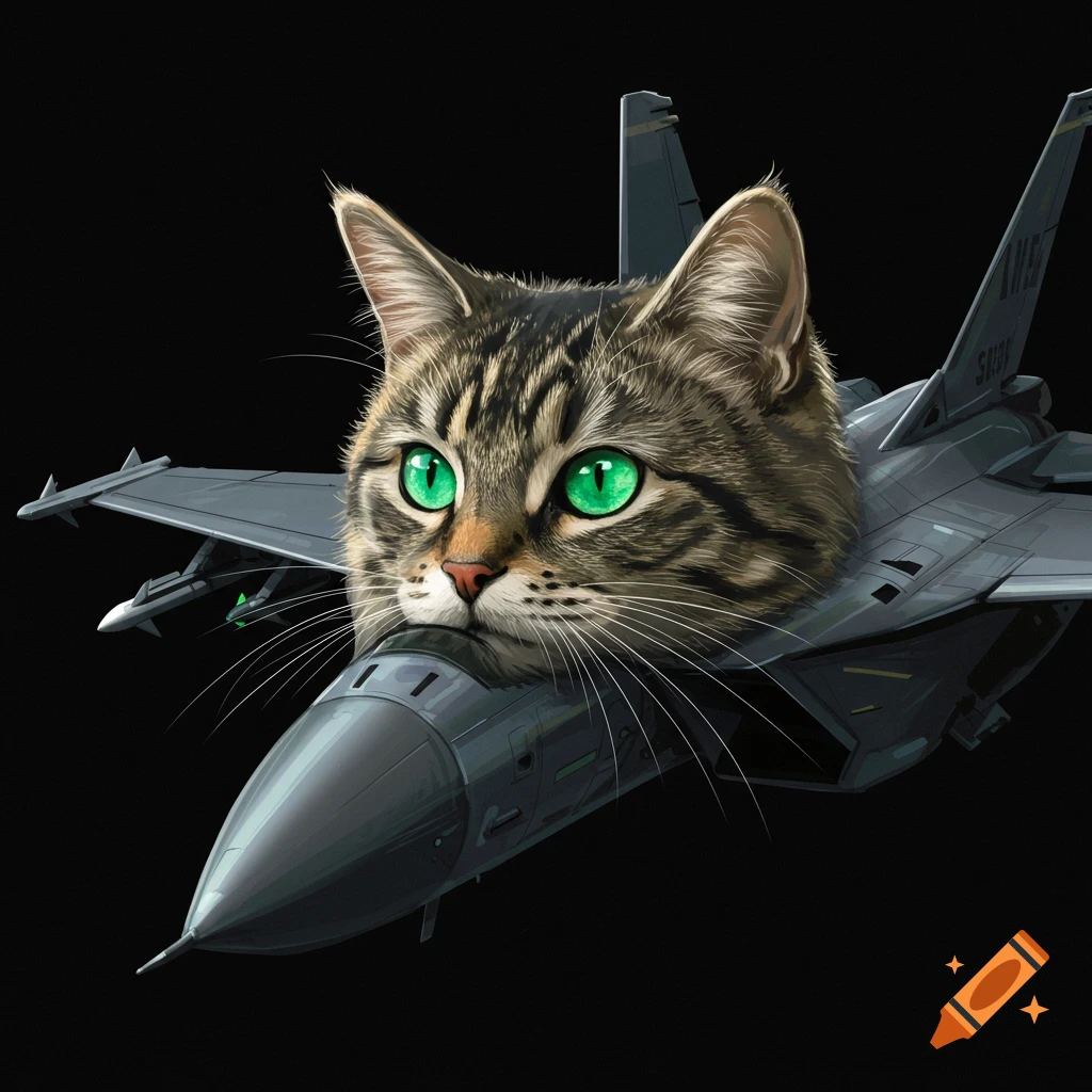 Fighter jet with a cat head on Craiyon