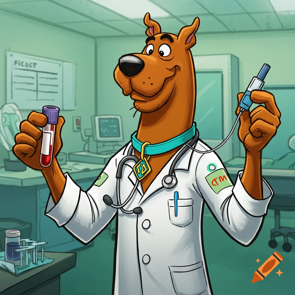 Cartoon character Scooby Doo cleaning a toilet in a bathroom, wearing ...