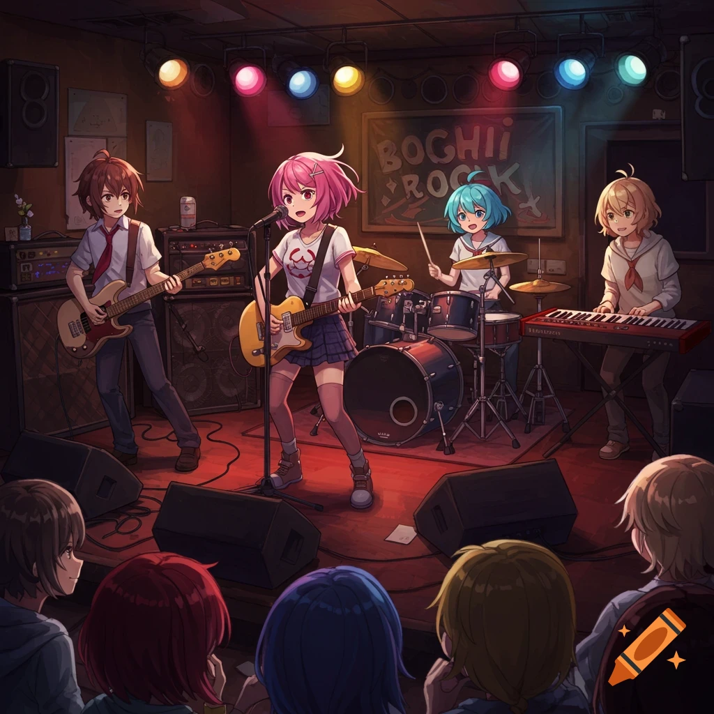 A whimsical cartoon illustration of an egg band performing on stage in ...