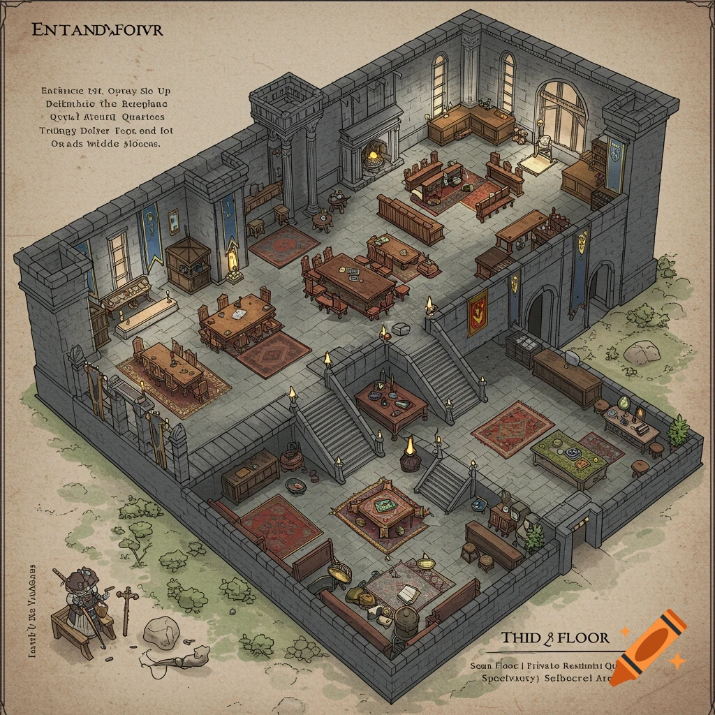 Blueprint of a grand foyer and hall layout on Craiyon