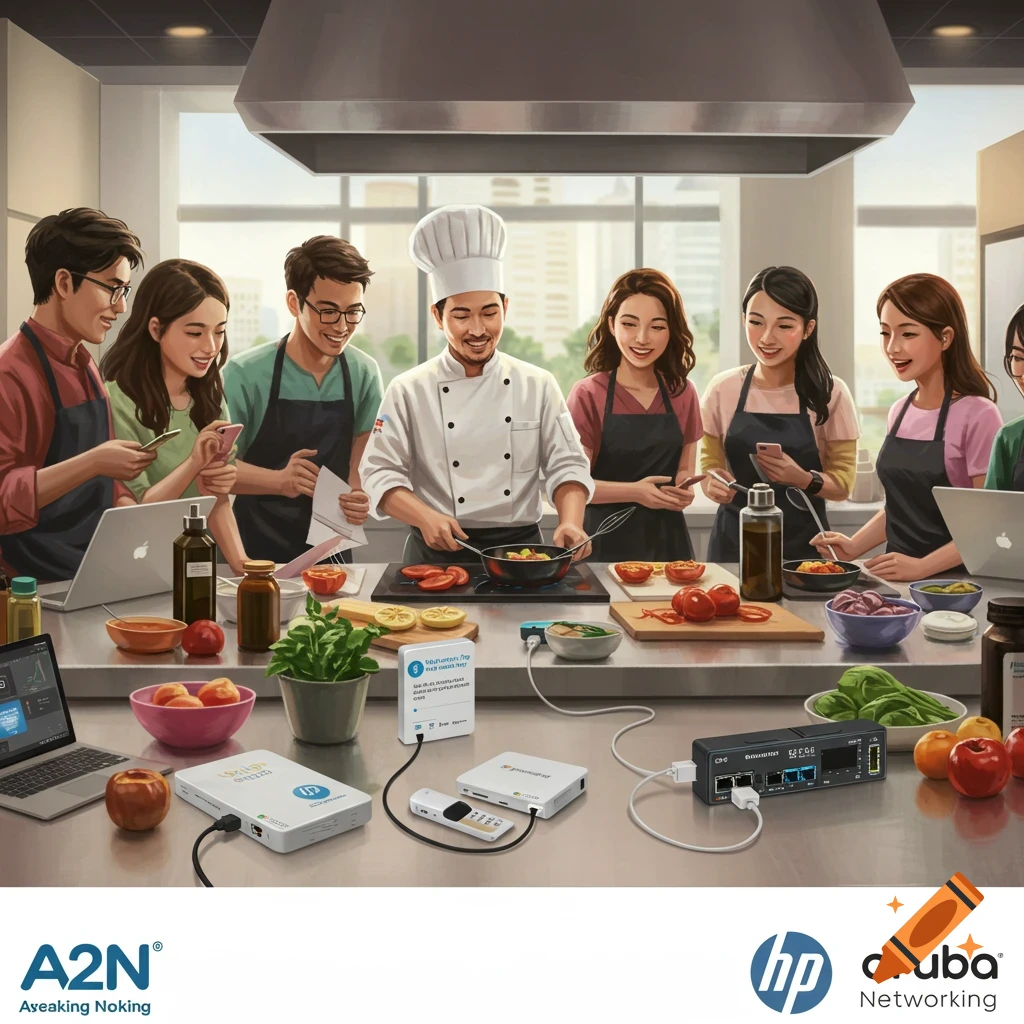 WiFi7 and WiFi6E workshop at cooking class by A2N and HPE Aruba Networking on Craiyon