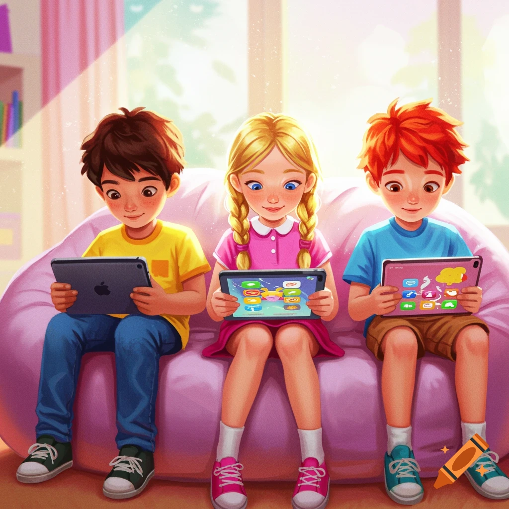 Children using iPads on Craiyon