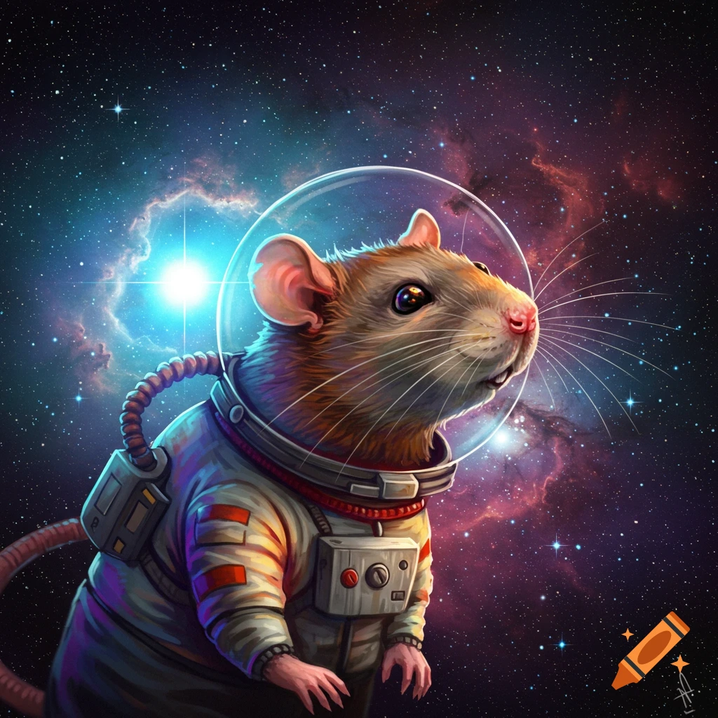 A cute hamster astronaut rides a skateboard through vibrant space with ...