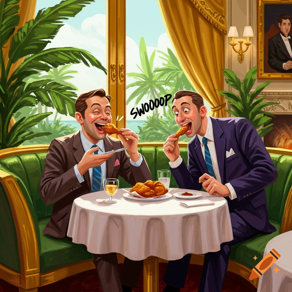 Man eating chicken in a club with "Swoooop" sound on Craiyon