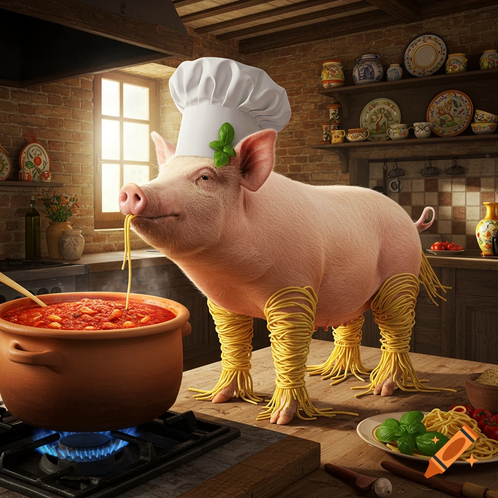 Slovak Cigája sheep standing upright with basket of vegetables, looking ...