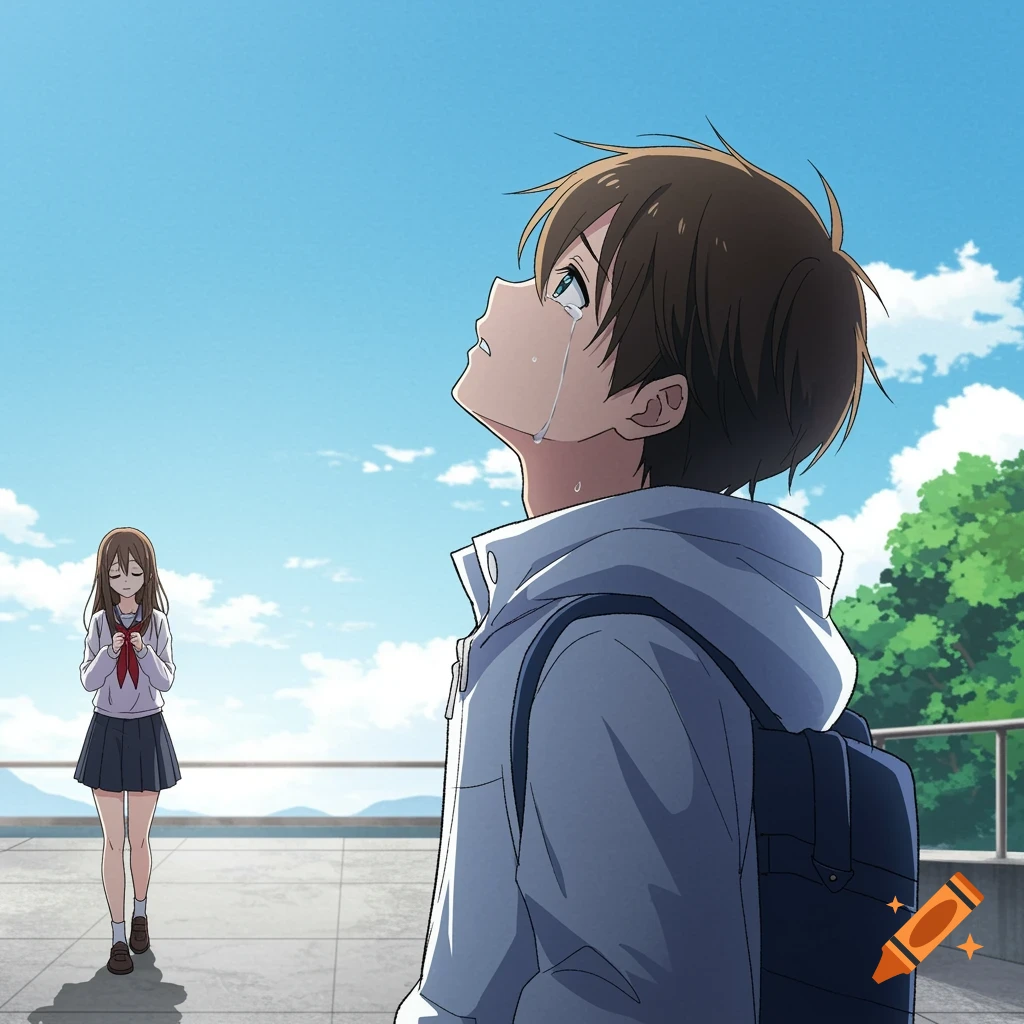Anime-style image of a boy sadly watching his girlfriend walk away on ...