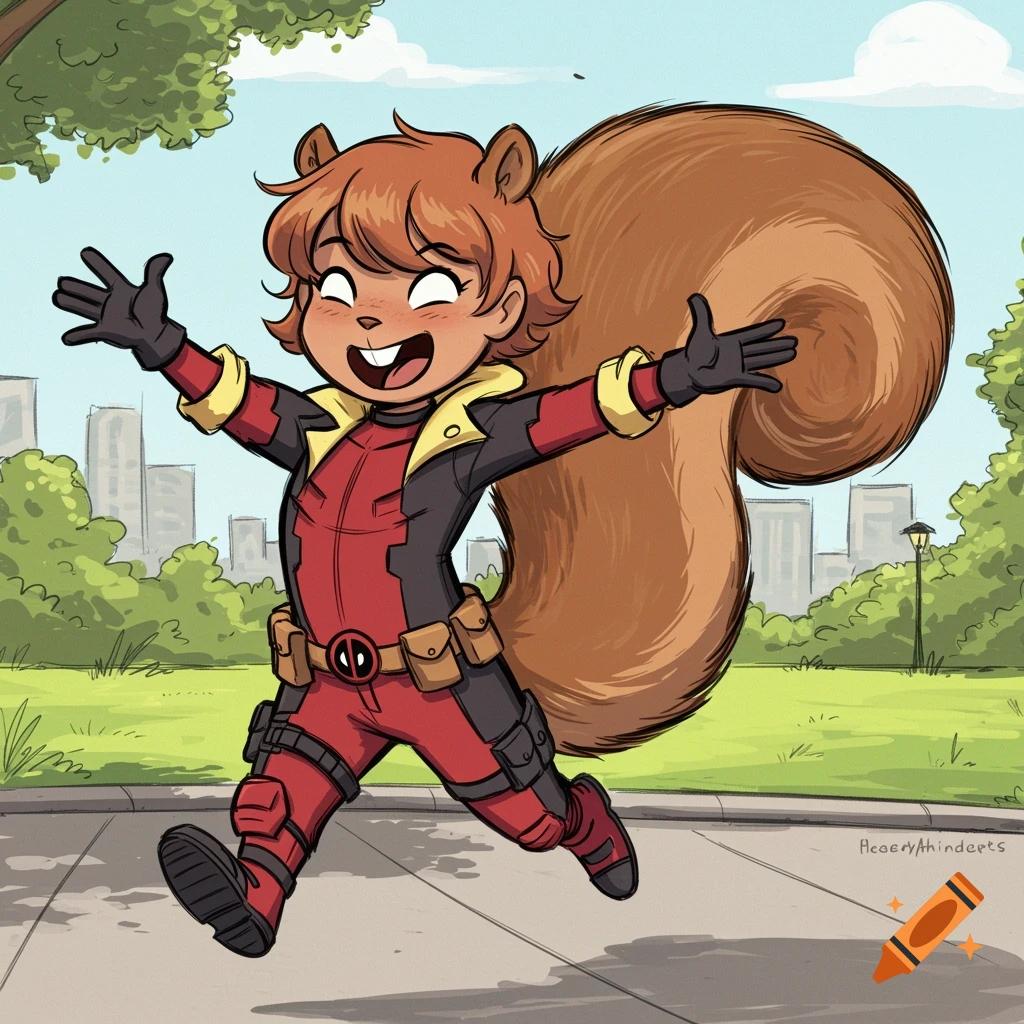 Squirrel Girl and Deadpool teenager mix, easy sketch on Craiyon
