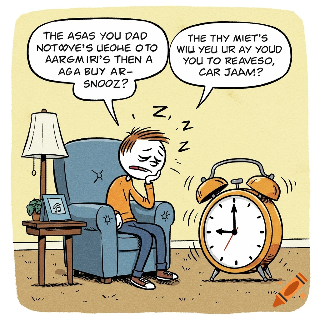 Stick man asleep by alarm clock in divorced dad comic strip on Craiyon