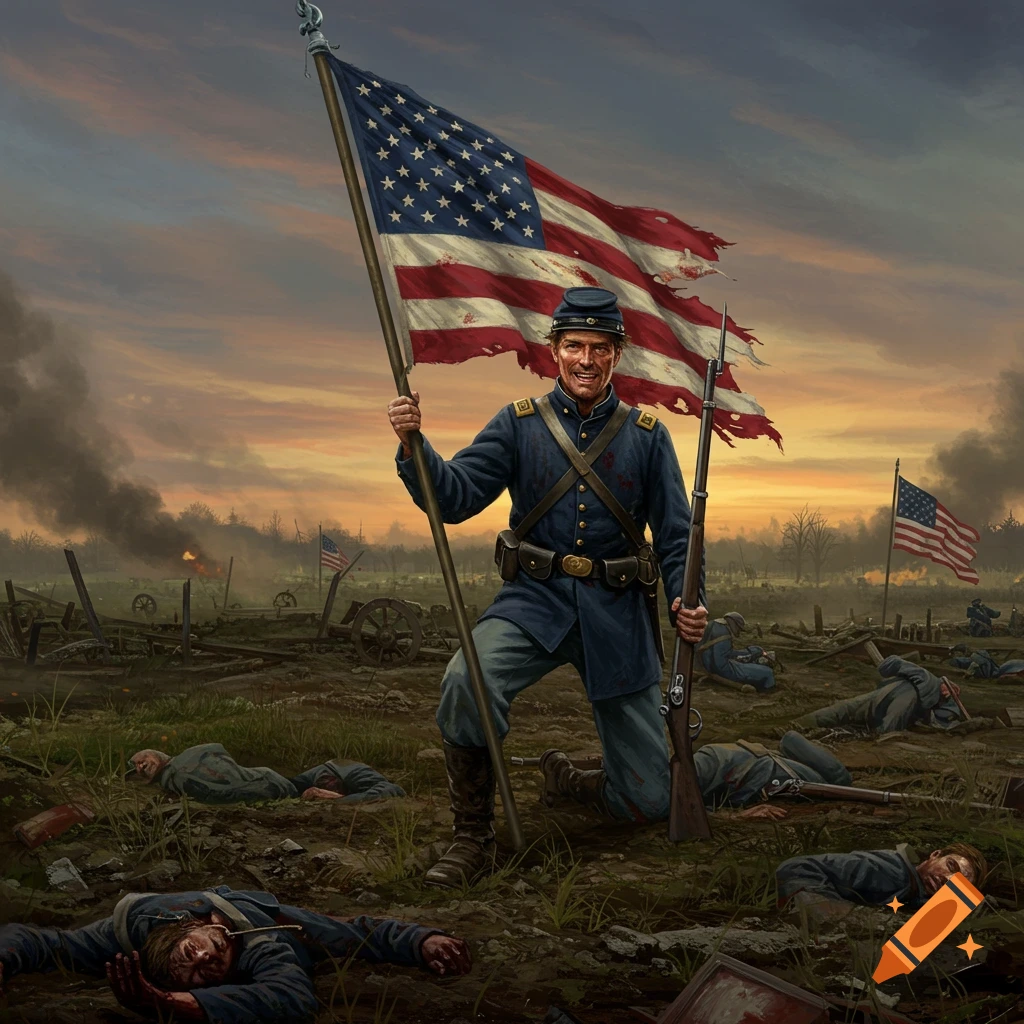 Union soldier planting flag, US Civil War on Craiyon