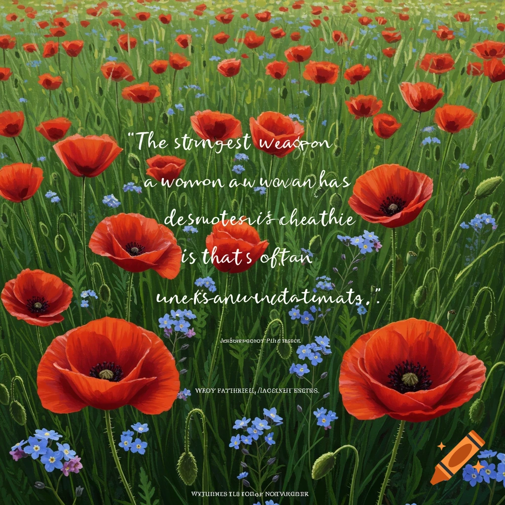 Field of poppies and forget-me-nots with inspirational quote on Craiyon