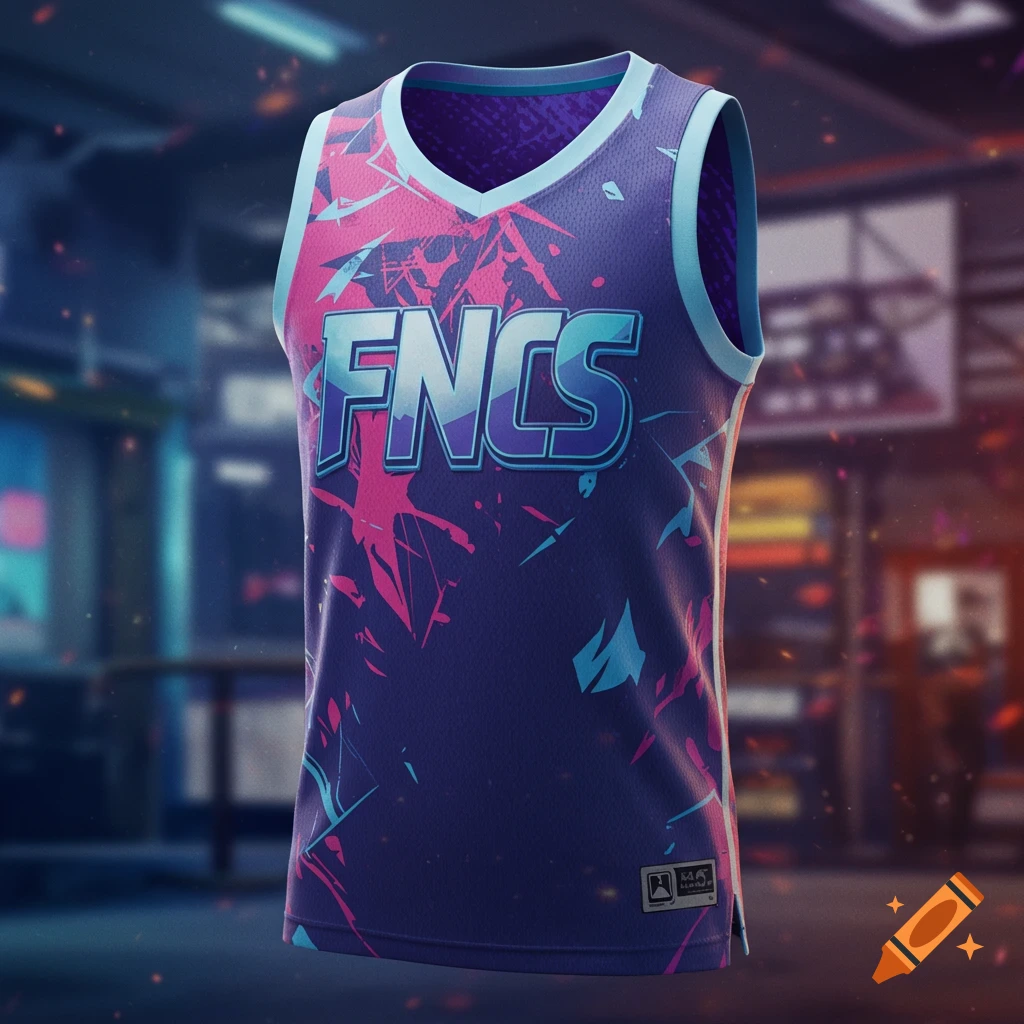 Fortnite themed basketball jersey with FNCS logo on Craiyon