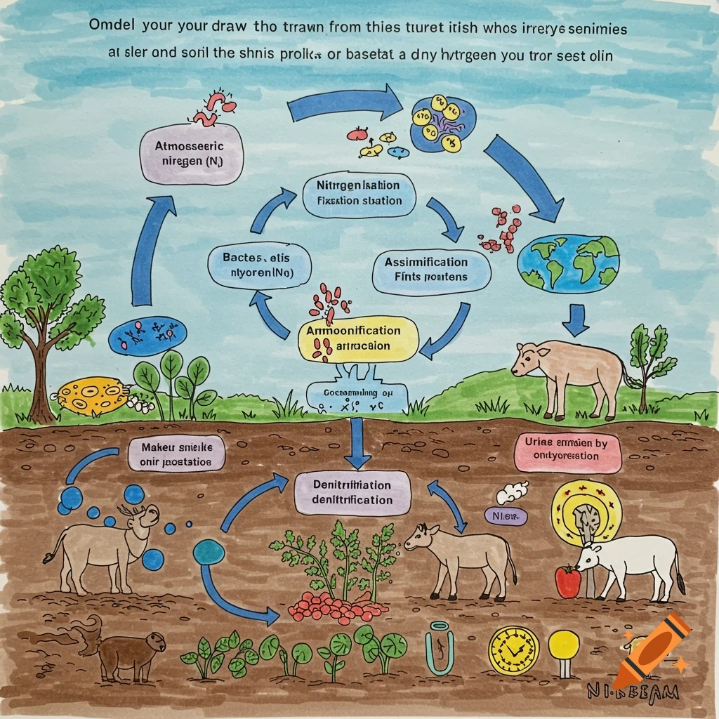 Nitrogen cycle diagram illustrating nitrogen fixation, ammonification ...