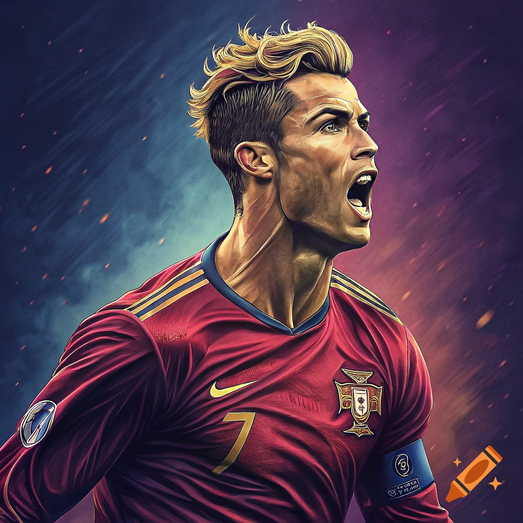 Stylized illustration blending Cristiano Ronaldo and Jude Bellingham in ...