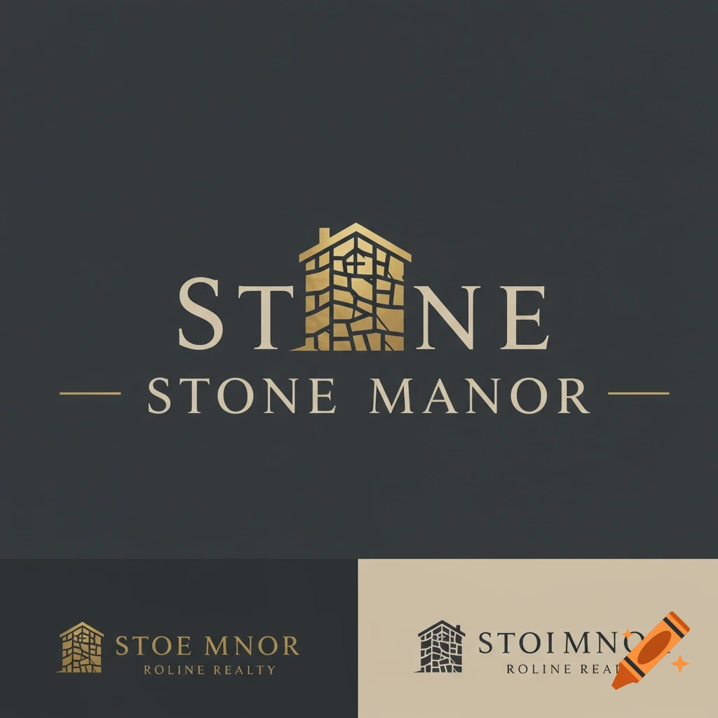 Stone Manor Realty logo concept with gold stone house icon and text on ...