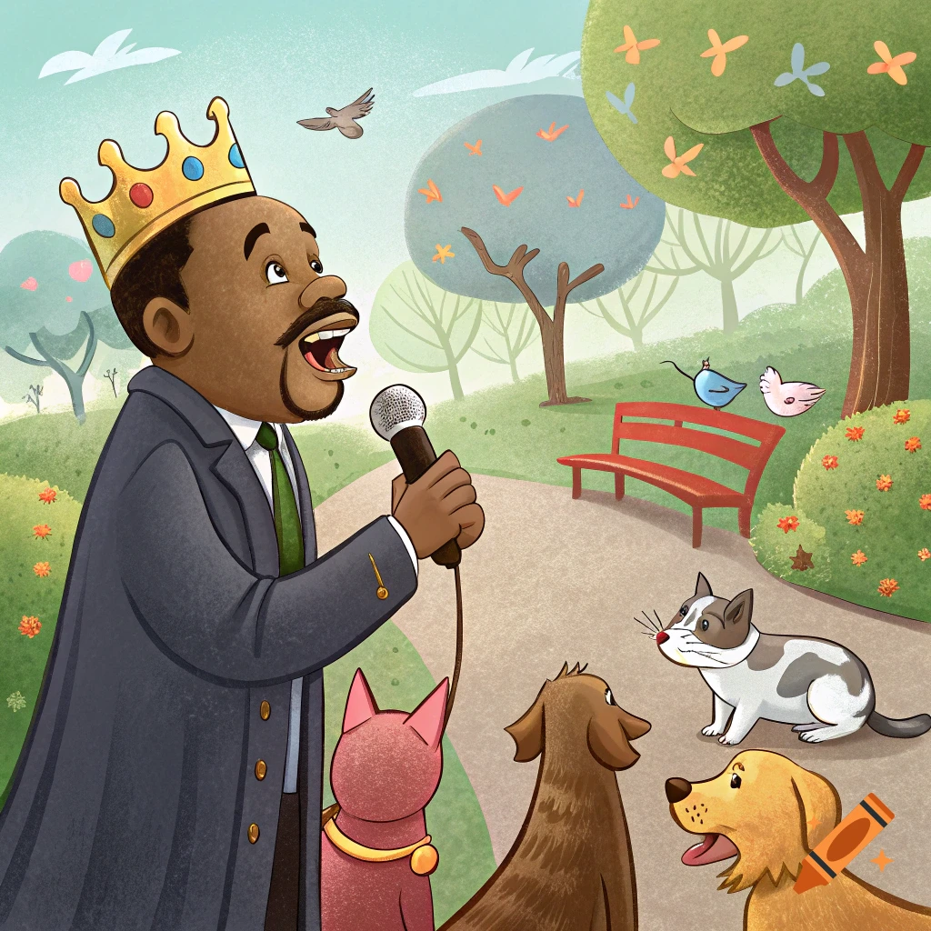 A cartoon banana character king sits on a throne on a tropical beach ...