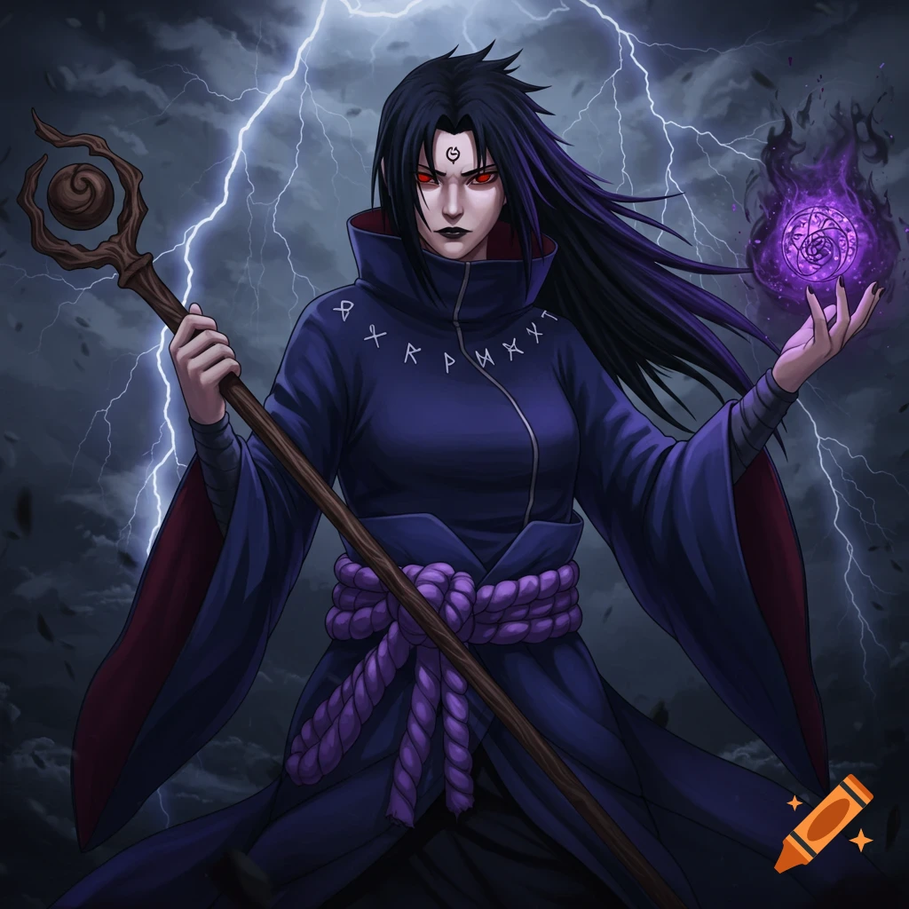 Female Sasuke Uchiha as a dark mage on Craiyon