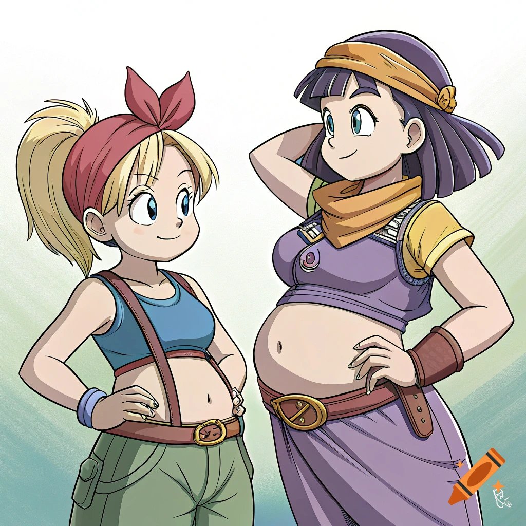 Two anime-style characters show their bellies, in a manga art style. on ...