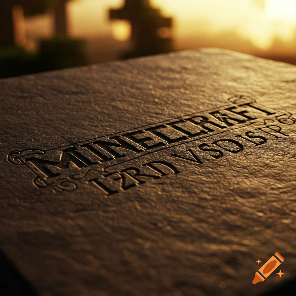 Close-up realistic render of the Minecraft logo embossed on a stone ...