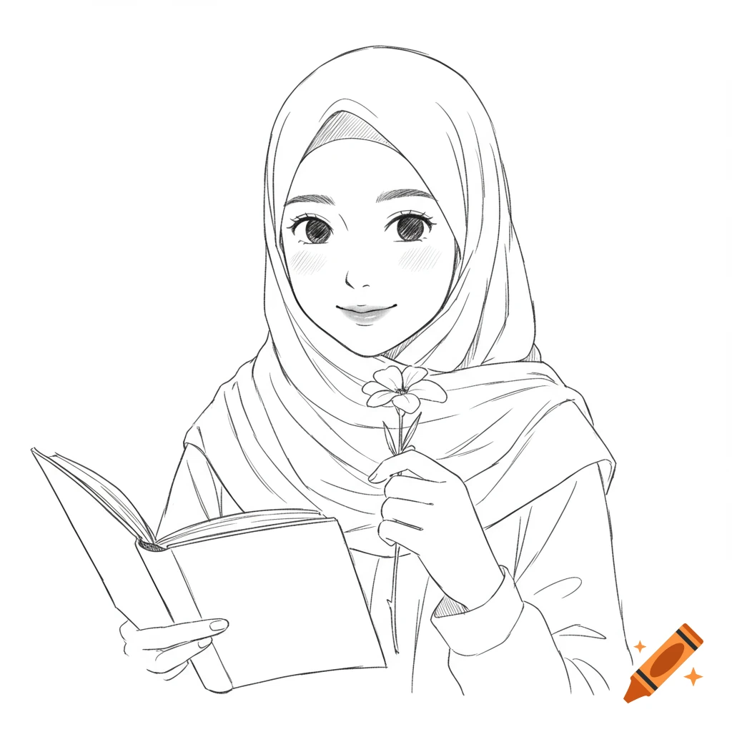 Hijabi girl drawing outline on Craiyon