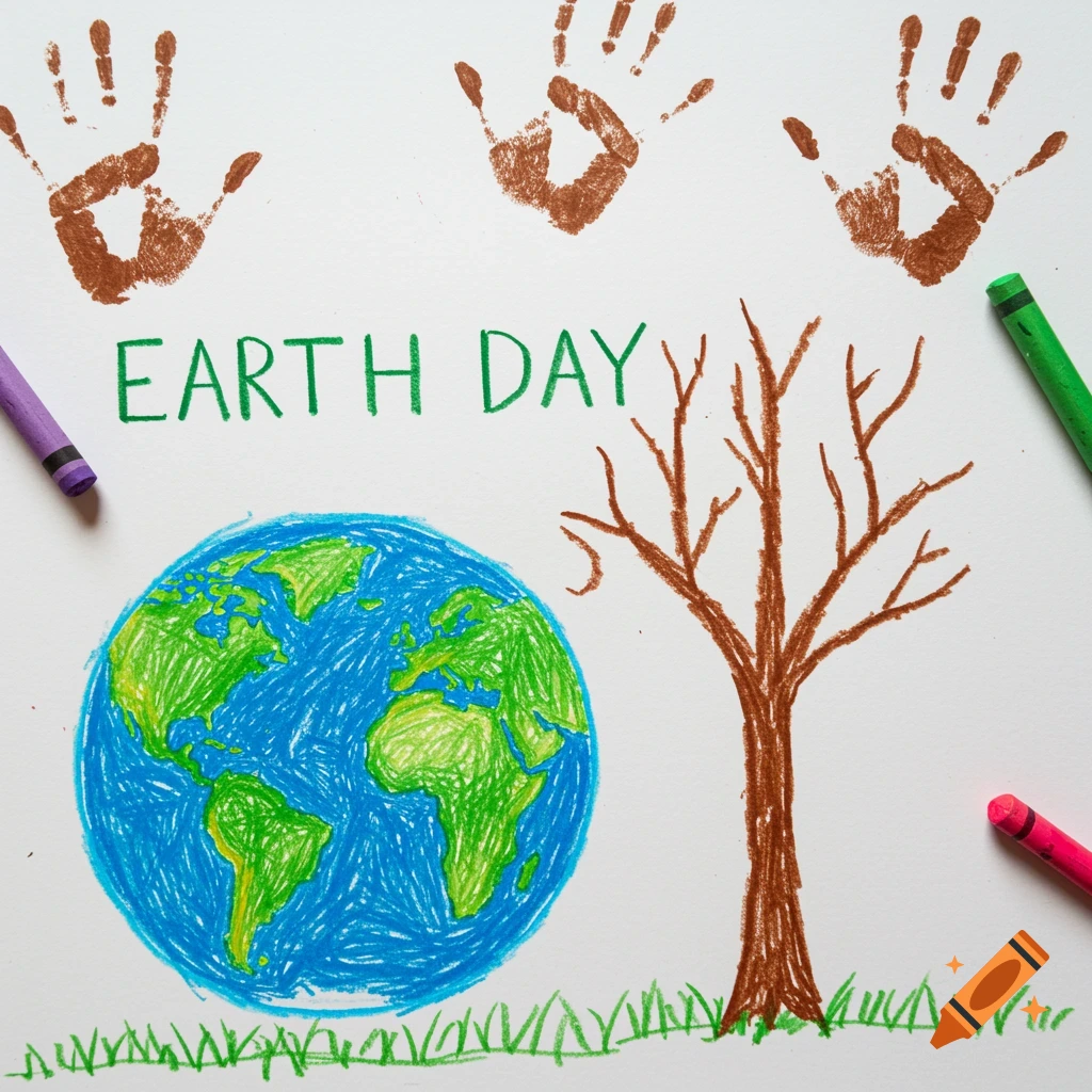 Earth Day drawing with a bare tree on Craiyon