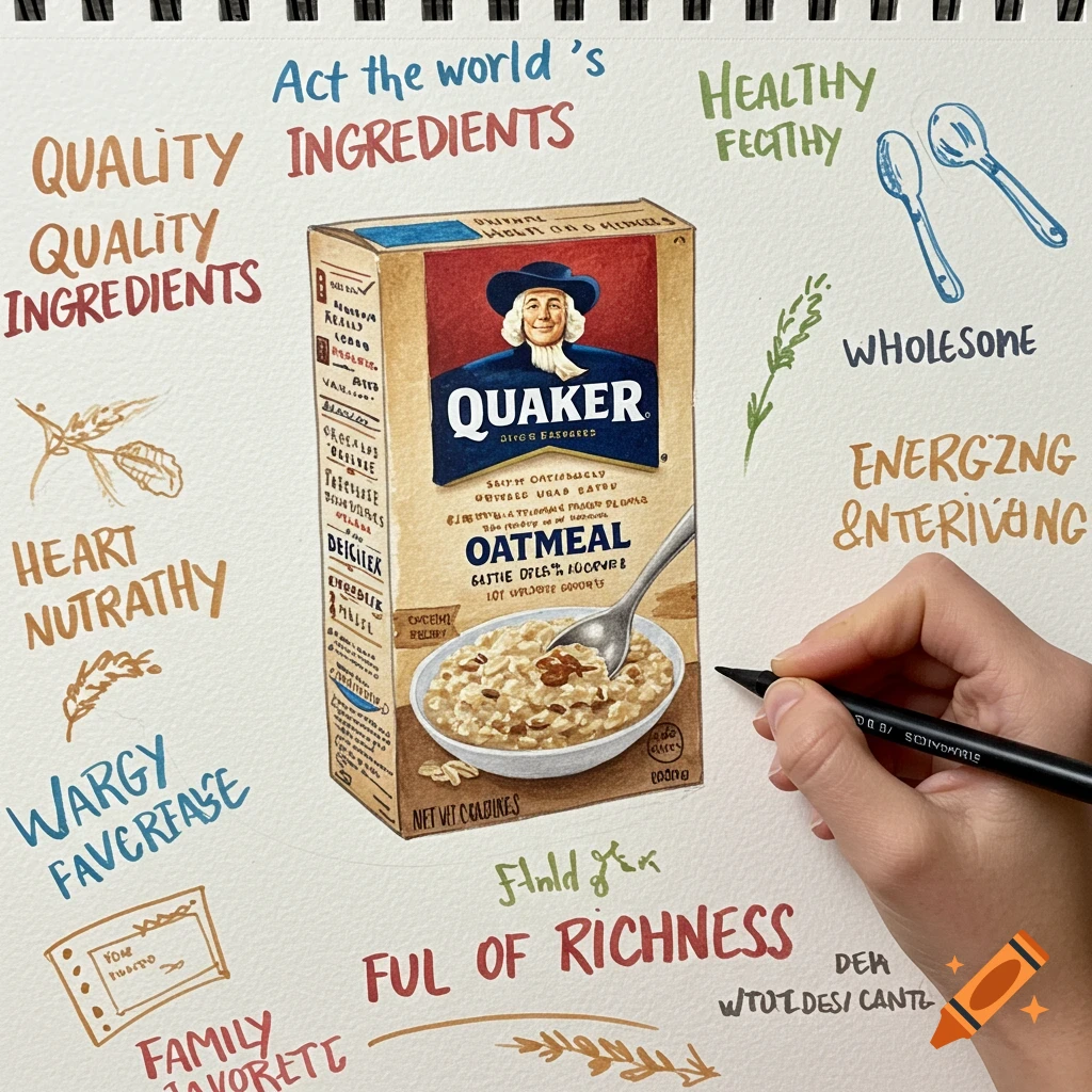 Crayola marker drawing of Quaker Oatmeal box with Quaker image and ...