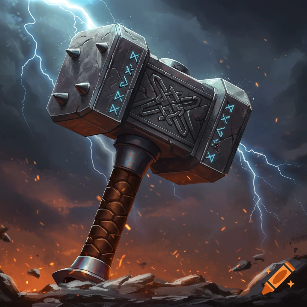 Sludge hammer in the style of Mjolnir on Craiyon