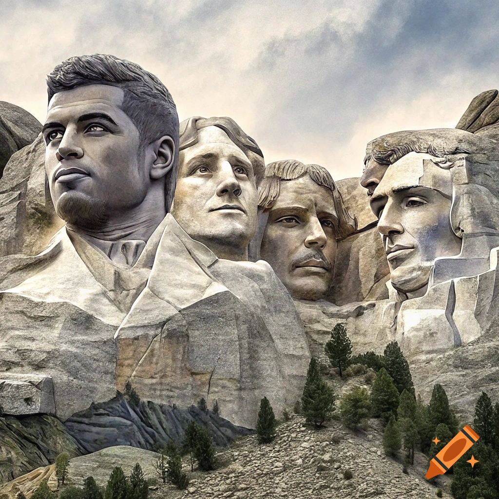 Sculpture of four faces on a mountain resembling Mount Rushmore on Craiyon