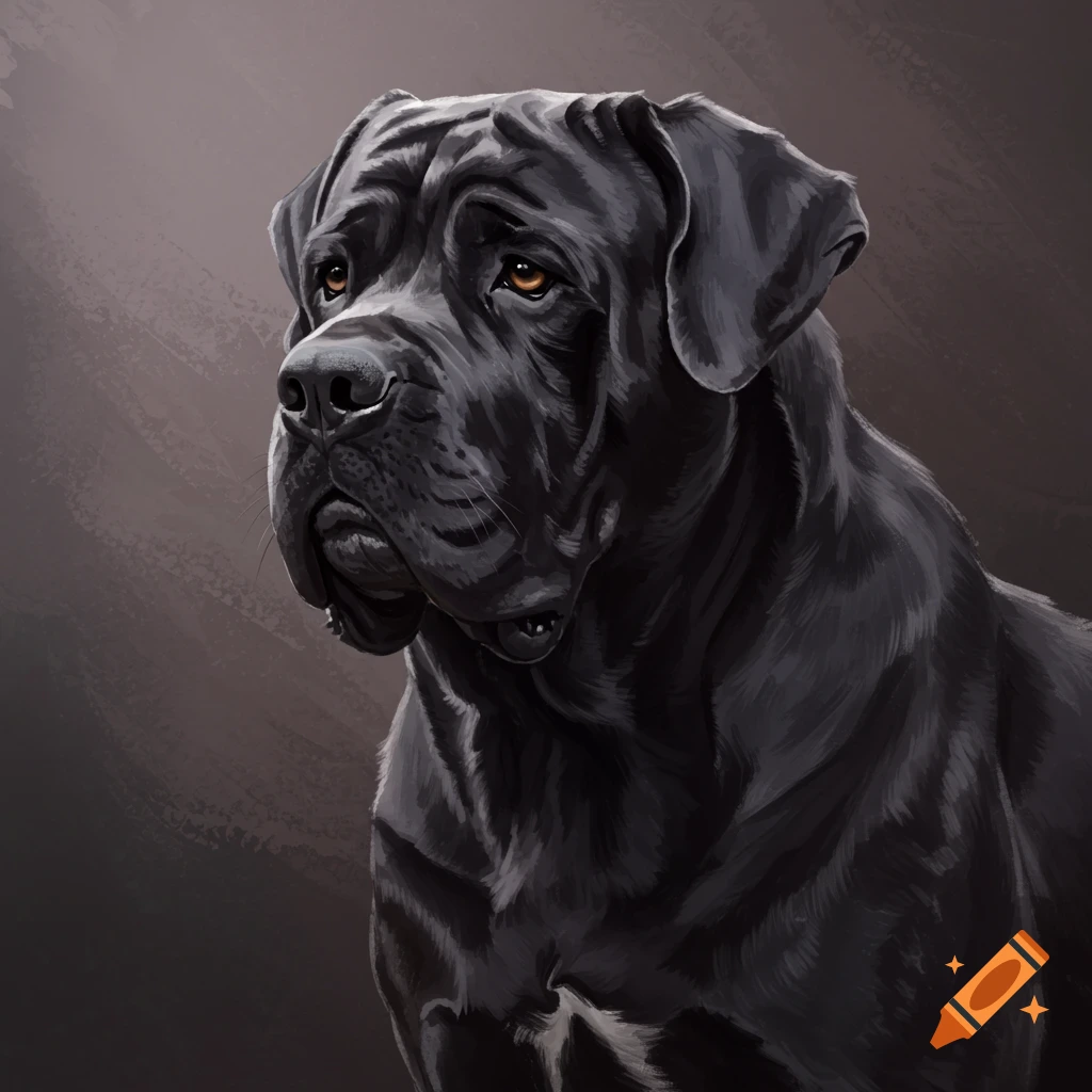 Head and shoulders of a black mastiff dog on Craiyon