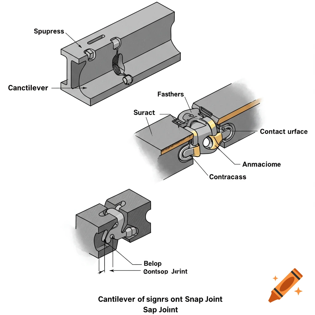 Cantilever, Torsion, and Annular snap joint diagrams on Craiyon