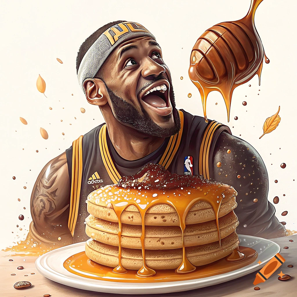 Caricature of LeBron James carrying a giant pizza slice underwater ...