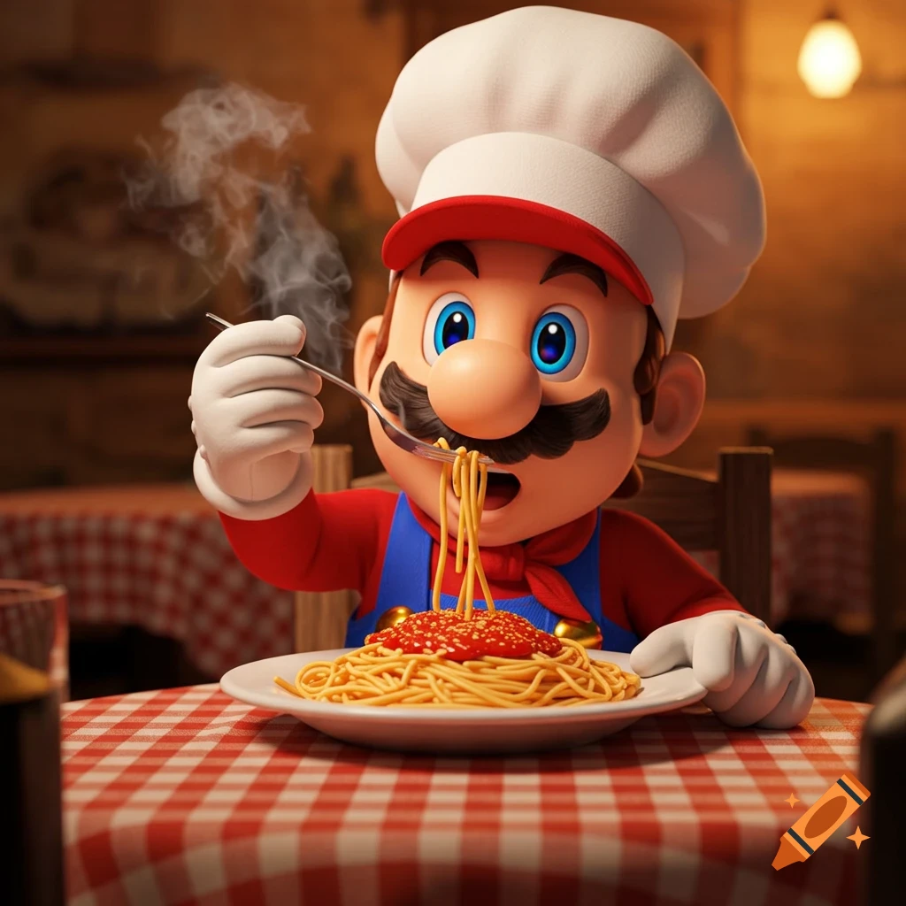 Mario eating pasta on Craiyon