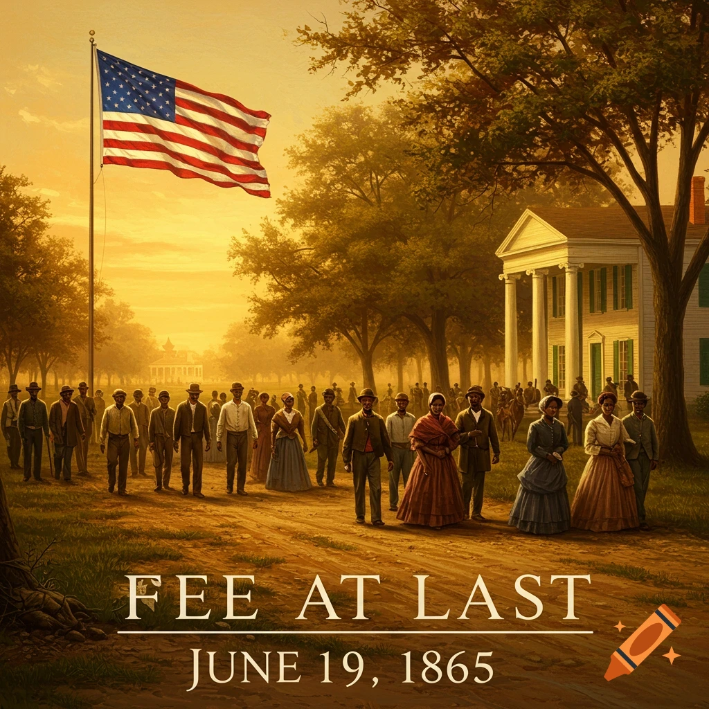 Juneteenth painting illustration: Freed African Americans in Galveston ...