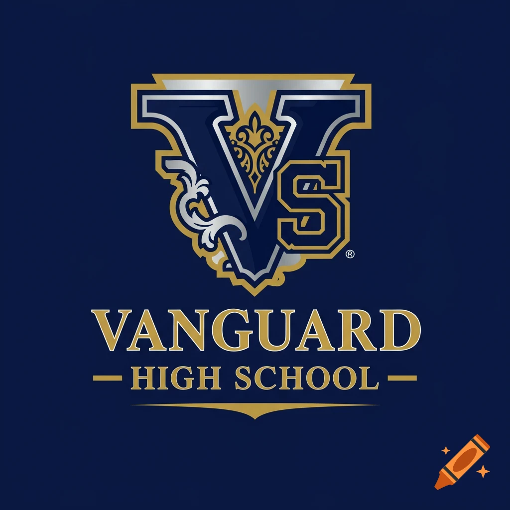 Vanguard High School logo in navy blue, silver, and gold on Craiyon