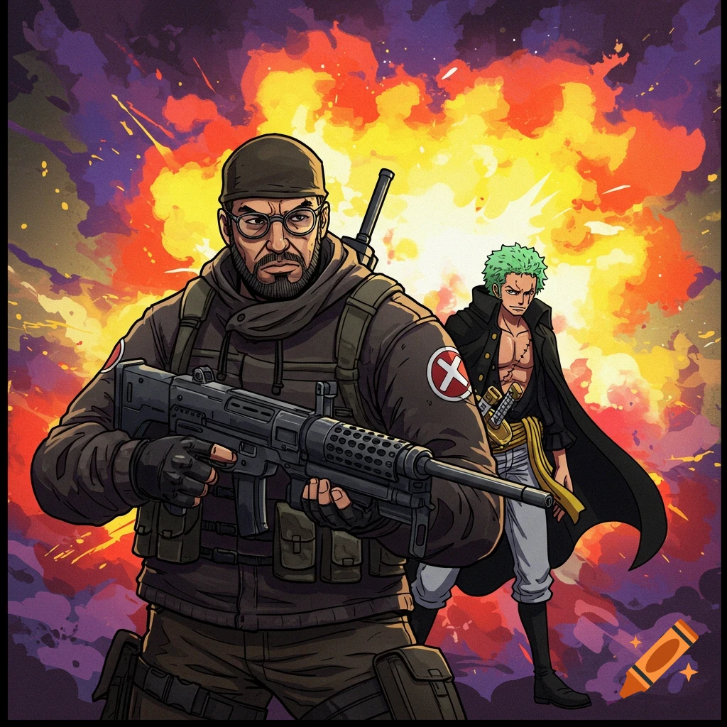 Tachanka from Rainbow Six Siege and Zorro from One Piece on Craiyon