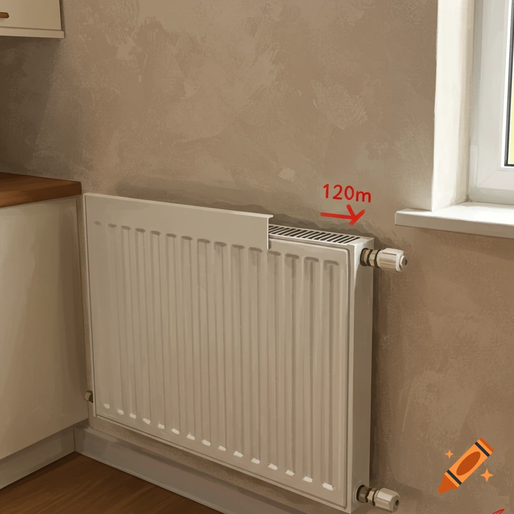 Kitchen wall with a 120cm radiator to be covered on Craiyon